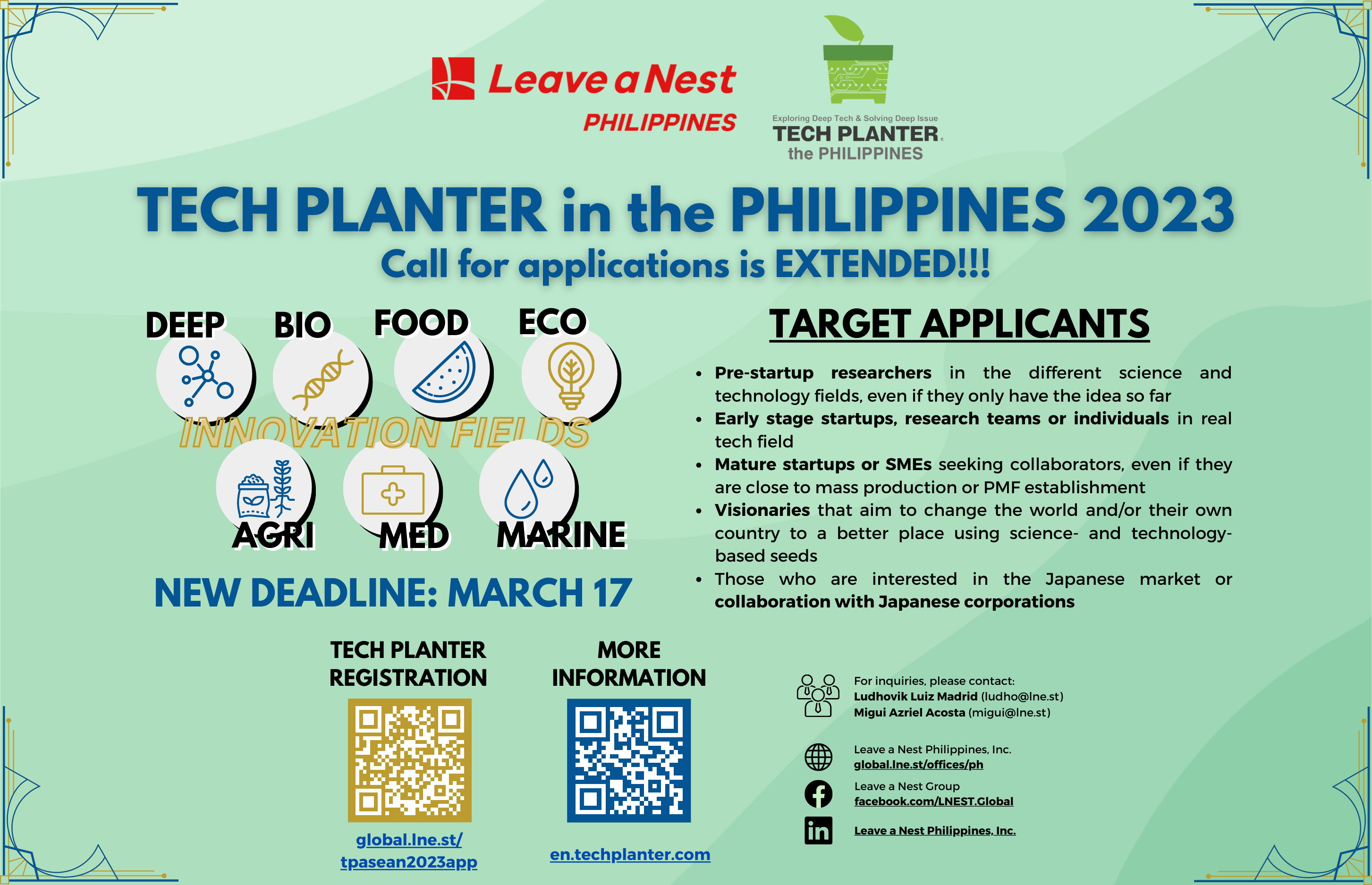 Call for applications of TECH PLANTER in the Philippines 2023 is extended! | Leave a Nest