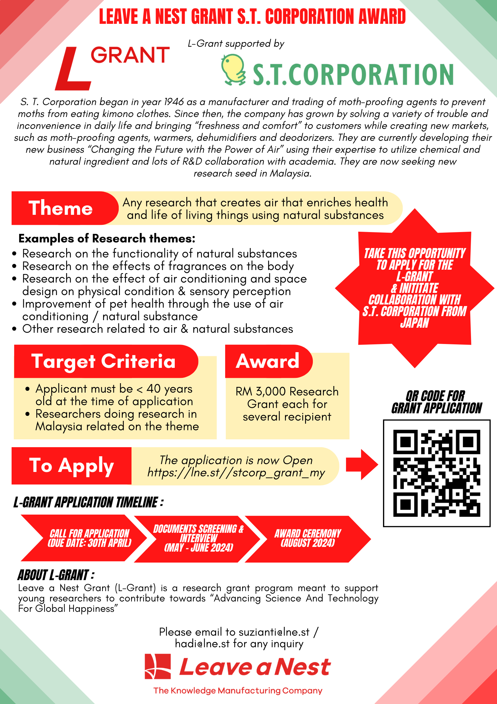 The Leave a Nest Grant (L-Grant) S.T. Corporation Award- An Opportunity ...